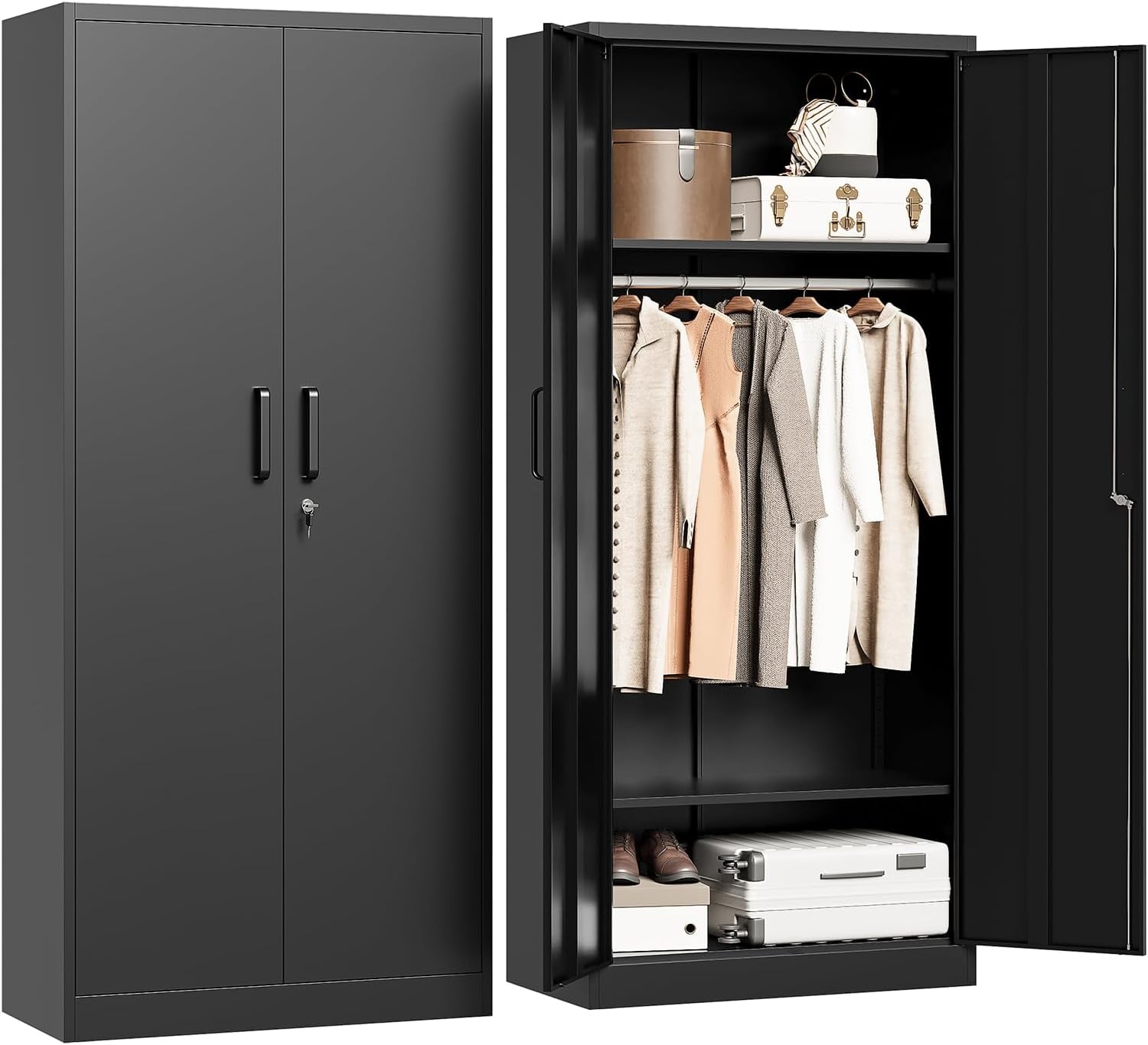 Armoire Wardrobe Closet，Metal Storage Cabinets with Doors and Shelves ...