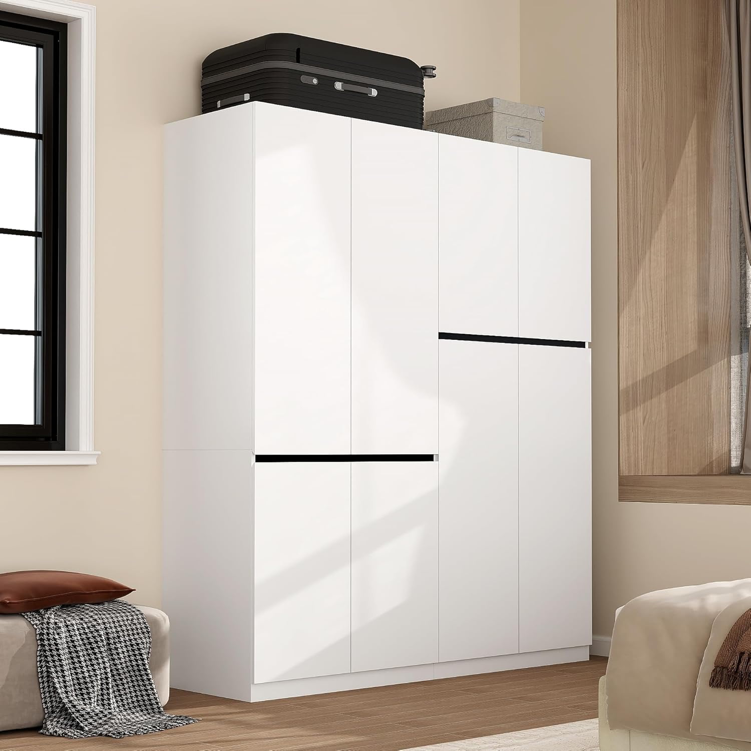 Armoire Wardrobe Closet with 4 Doors: Wooden Armoire Closet Storage ...