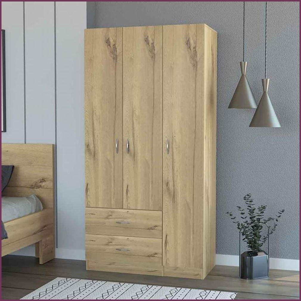 Armoires: Eureka Three-Door with Two Drawers & Rod, 70.8"H x 35.4"W x 18.5"D | Light Oak ...