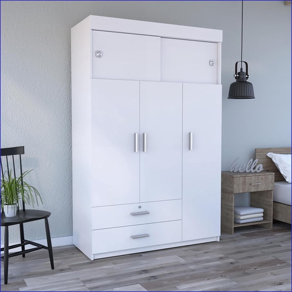 Armoires, Modern 3-Door Wardrobe with 2 Drawers, Hanging Rod, 73” High ...