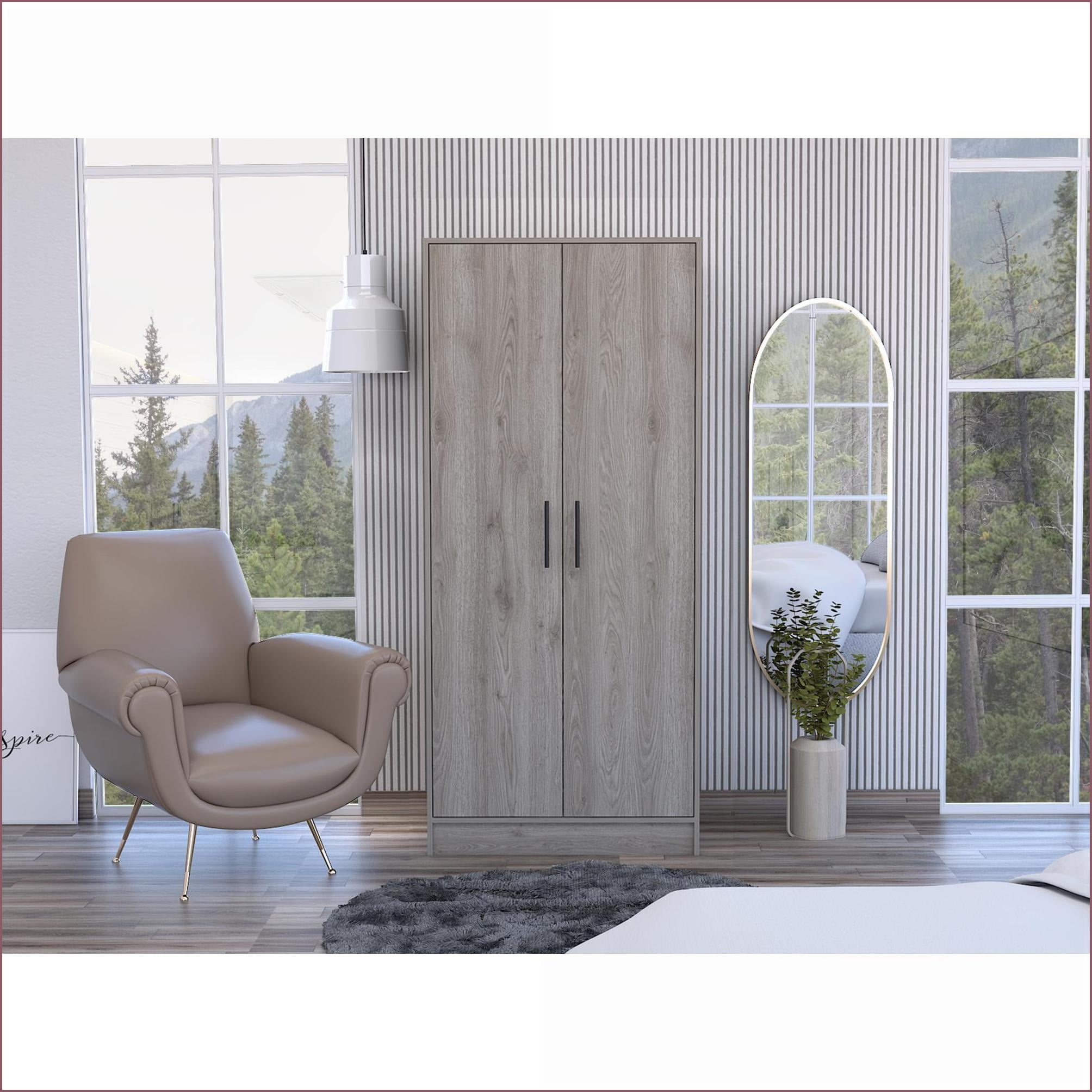 Armoires, Modern Light Gray Manufactured Wood Armoire with Hanging Rod ...