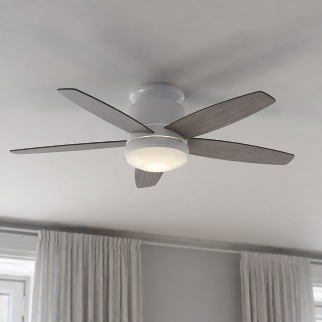 Armon White Flush Mount 44-in. Ceiling Fan with LED Light Kit and ...