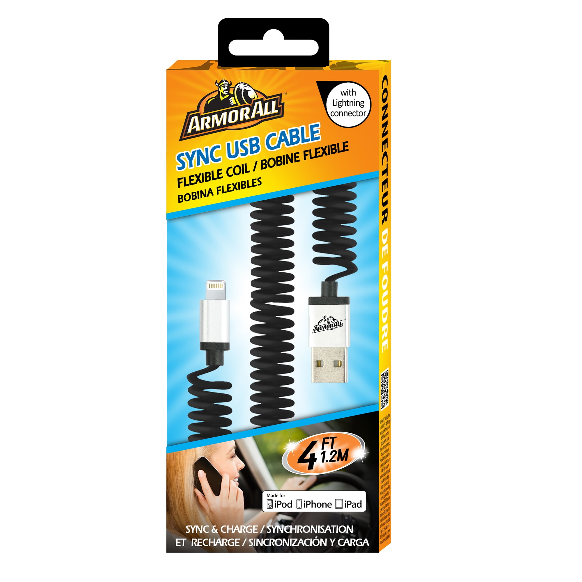 Armor All 4 ft. Smartphone Charging USBA to 8-Pin Flexible Coil Cable ...