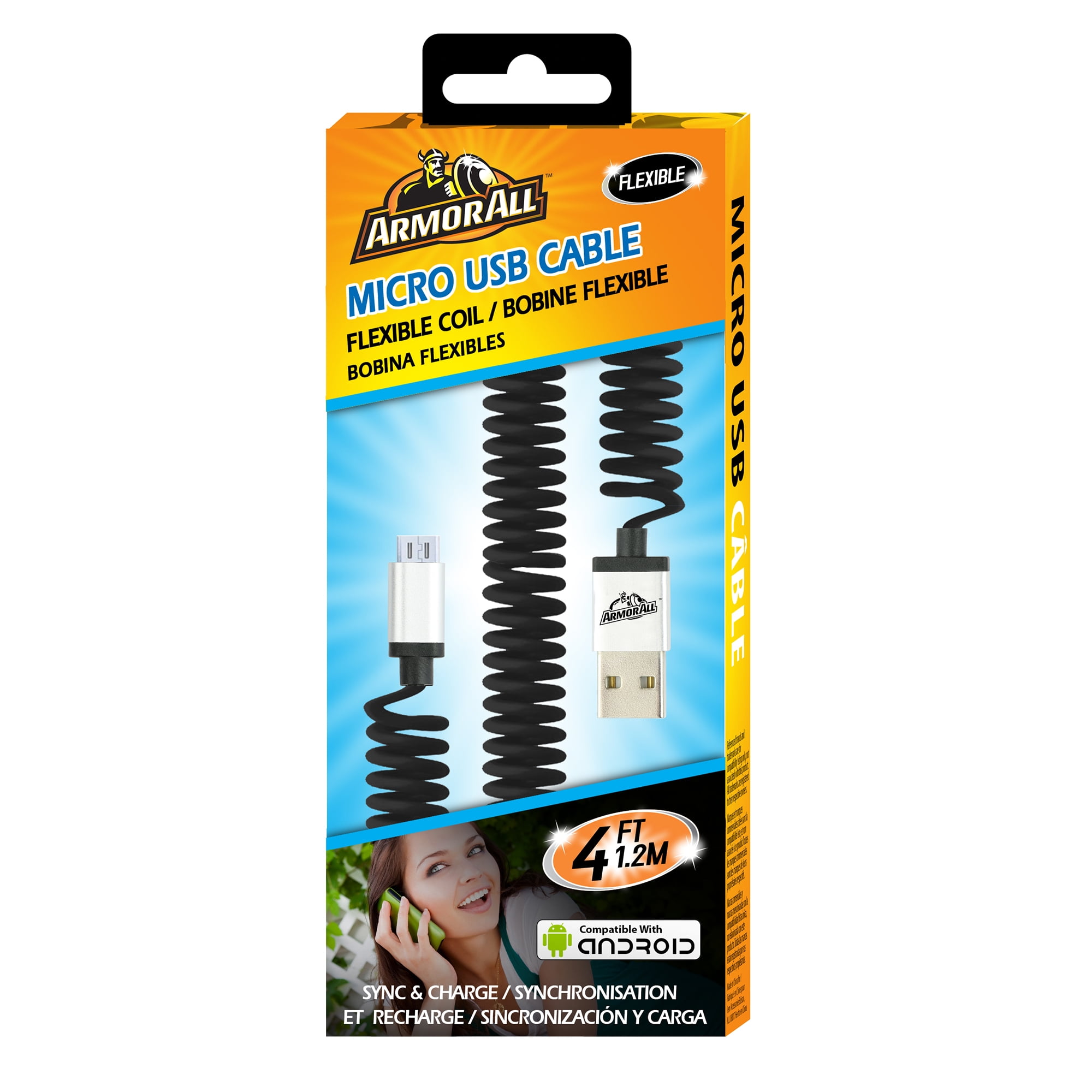 Armor All 4ft Universal Flexible Coil USB to Micro USB Cable, Sync ...