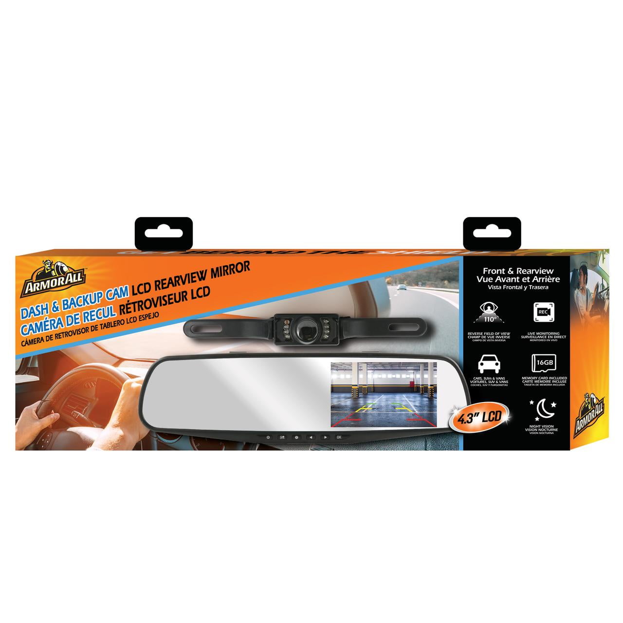 Armor All Universal 720P HD Rearview Mirror Dash & Backup Camera with 4 ...