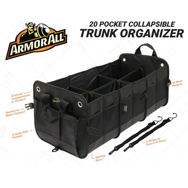Armor All Large 20 Pocket Trunk Cargo Organizer, Collapsible and ...