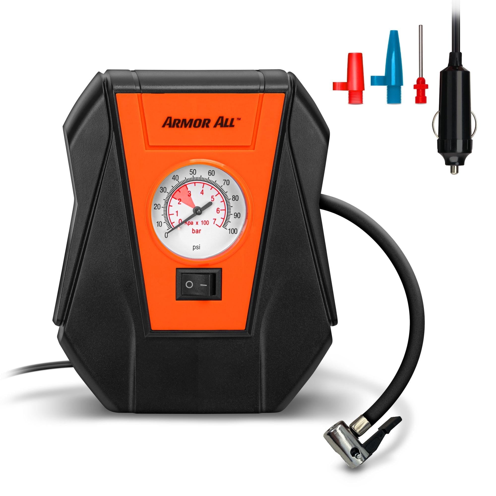 Armor All Portable 100PSI Tire Inflator Air Pump for Car Bicycle Truck Tires Multi Purpose Nozzles