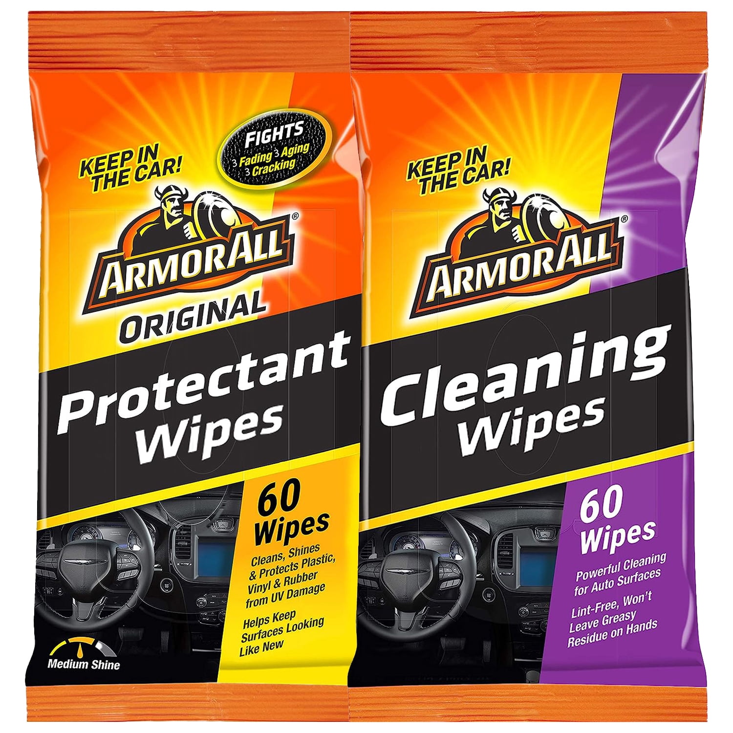 Armor All Protectant Wipes and Cleaning Wipes in a Pouch, 60 Count ...