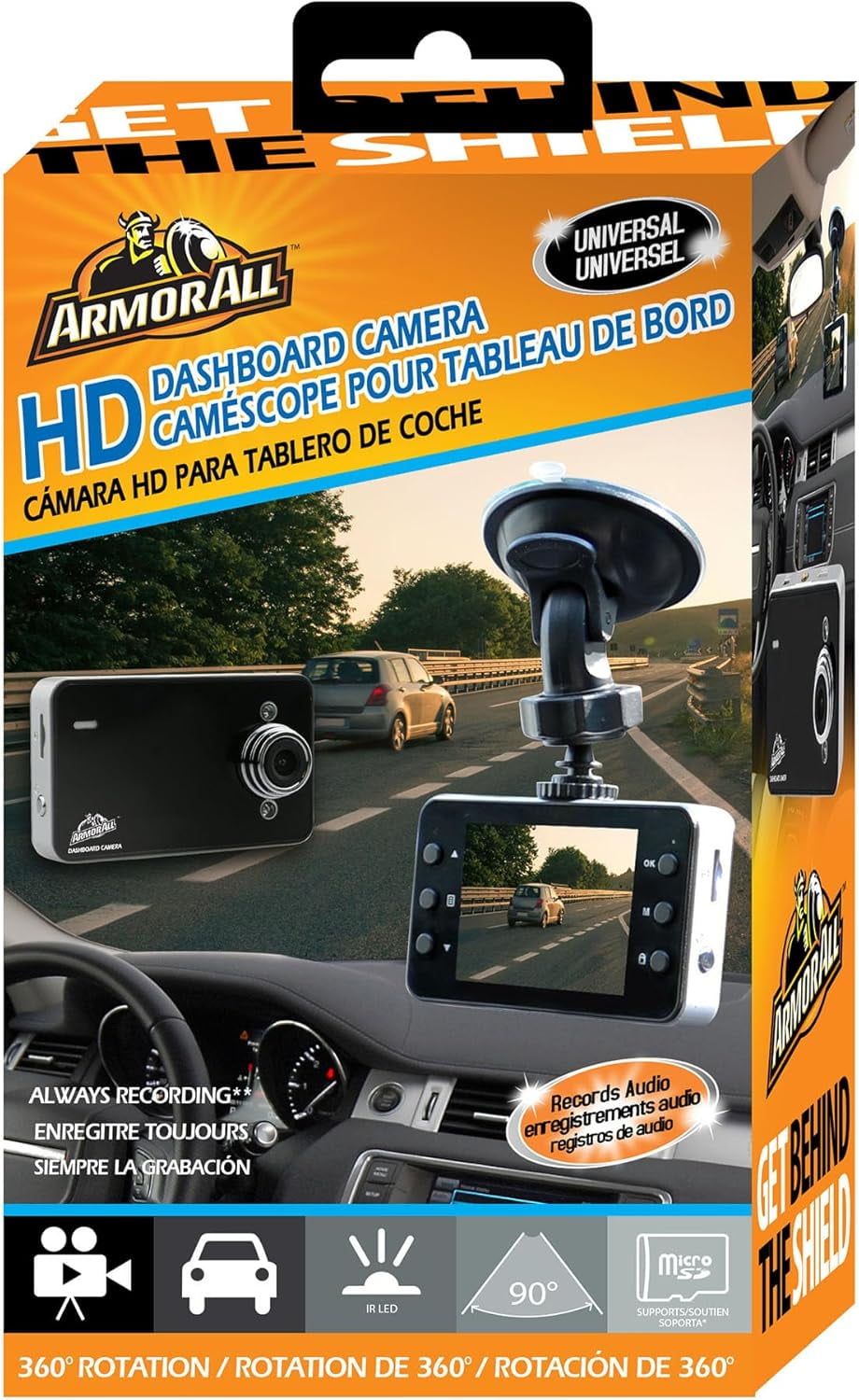 Armor All Dash Cam, 2.4" Screen, 360° Swivel, Micro-SD, Motion ...