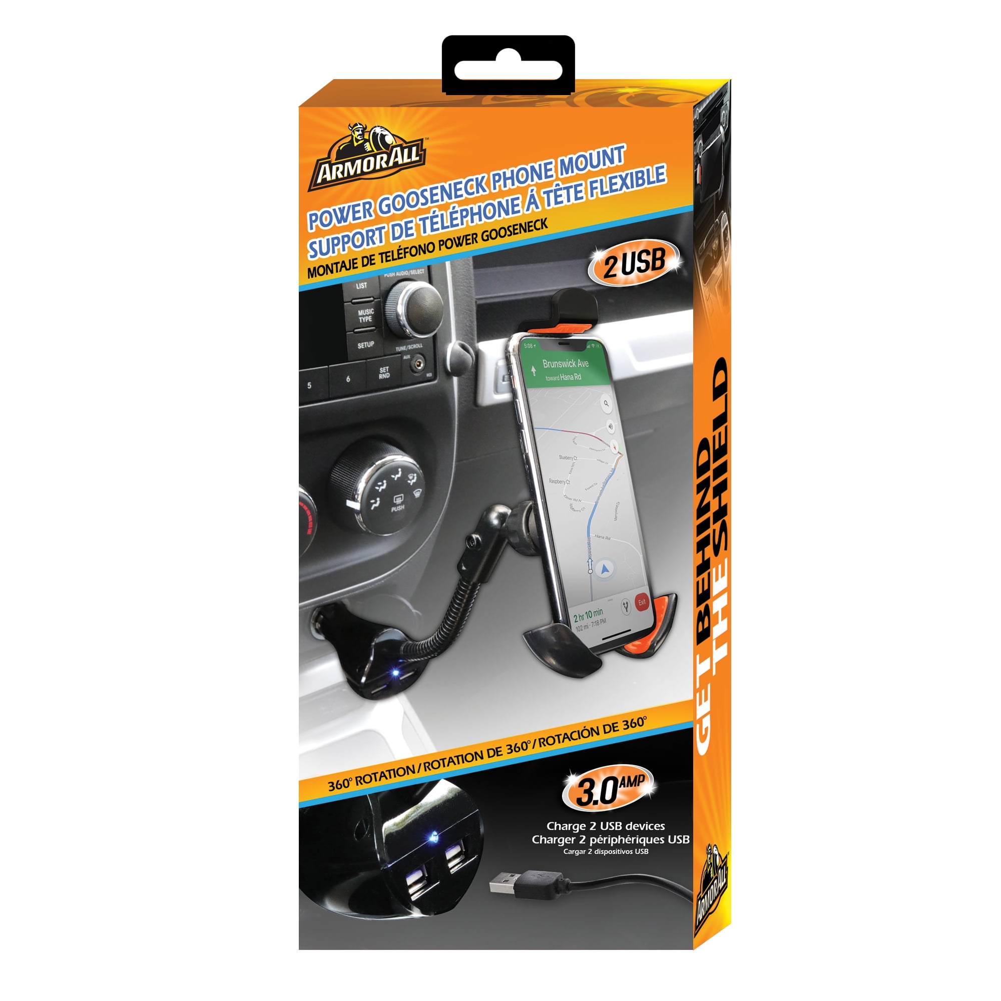 Armor All Phone Car Mobile Stand, 360 Degrees Adjustable, 2 USB Charger ...