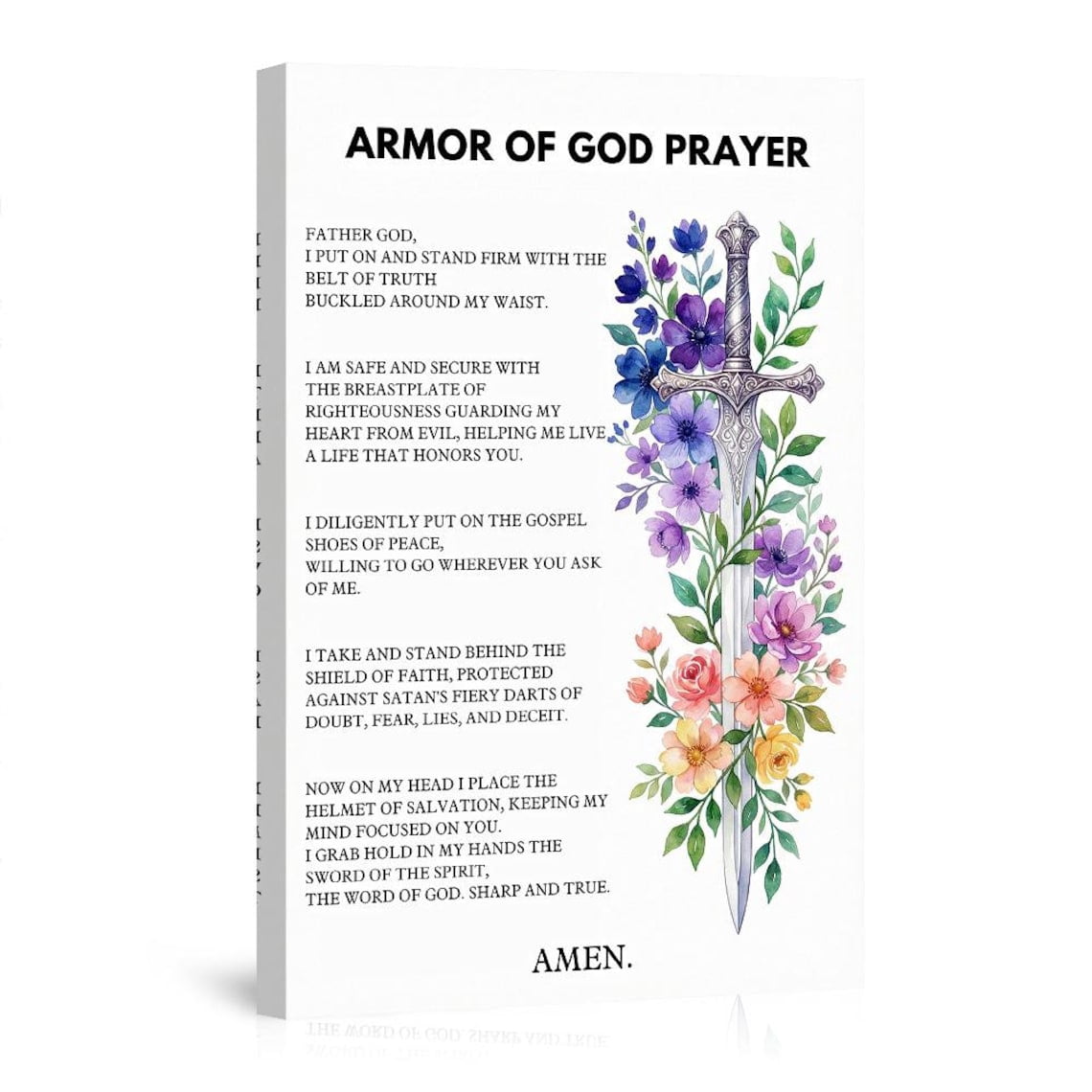 Armor Of God Prayer Sword And Floral Christian Wall Art Canvas ...