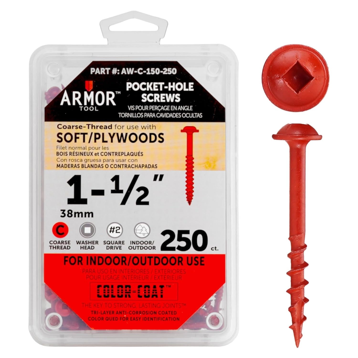 Armor Tool 1-1/2" Coarse Thread Pocket Hole Screws with Color Coat ...