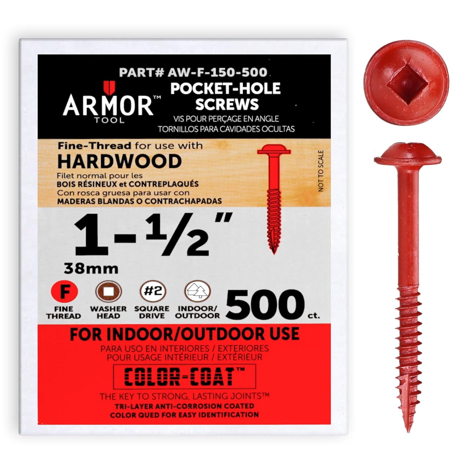 Armor Tool 1-1/2" Fine Thread Pocket Hole Screws with Color Coat ...