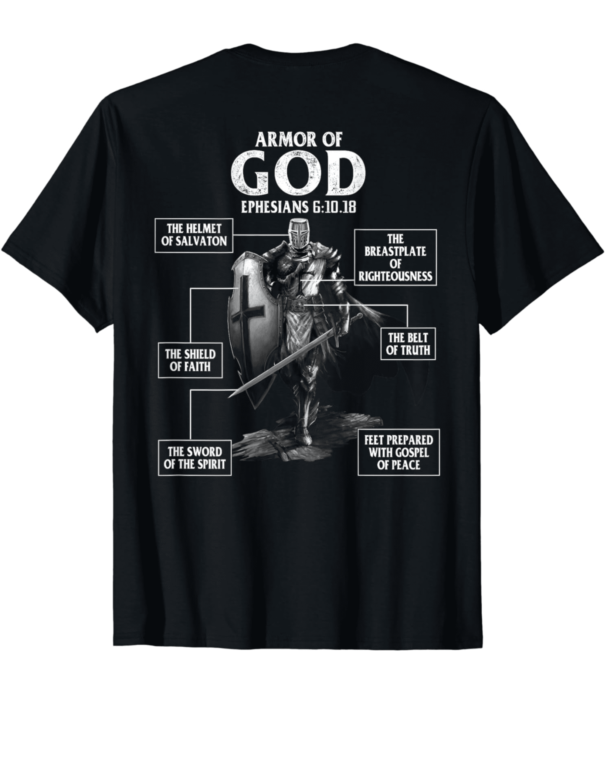 Armor of God Ephesians 6 10 18 Bible Verse Back Design T-Shirt ...