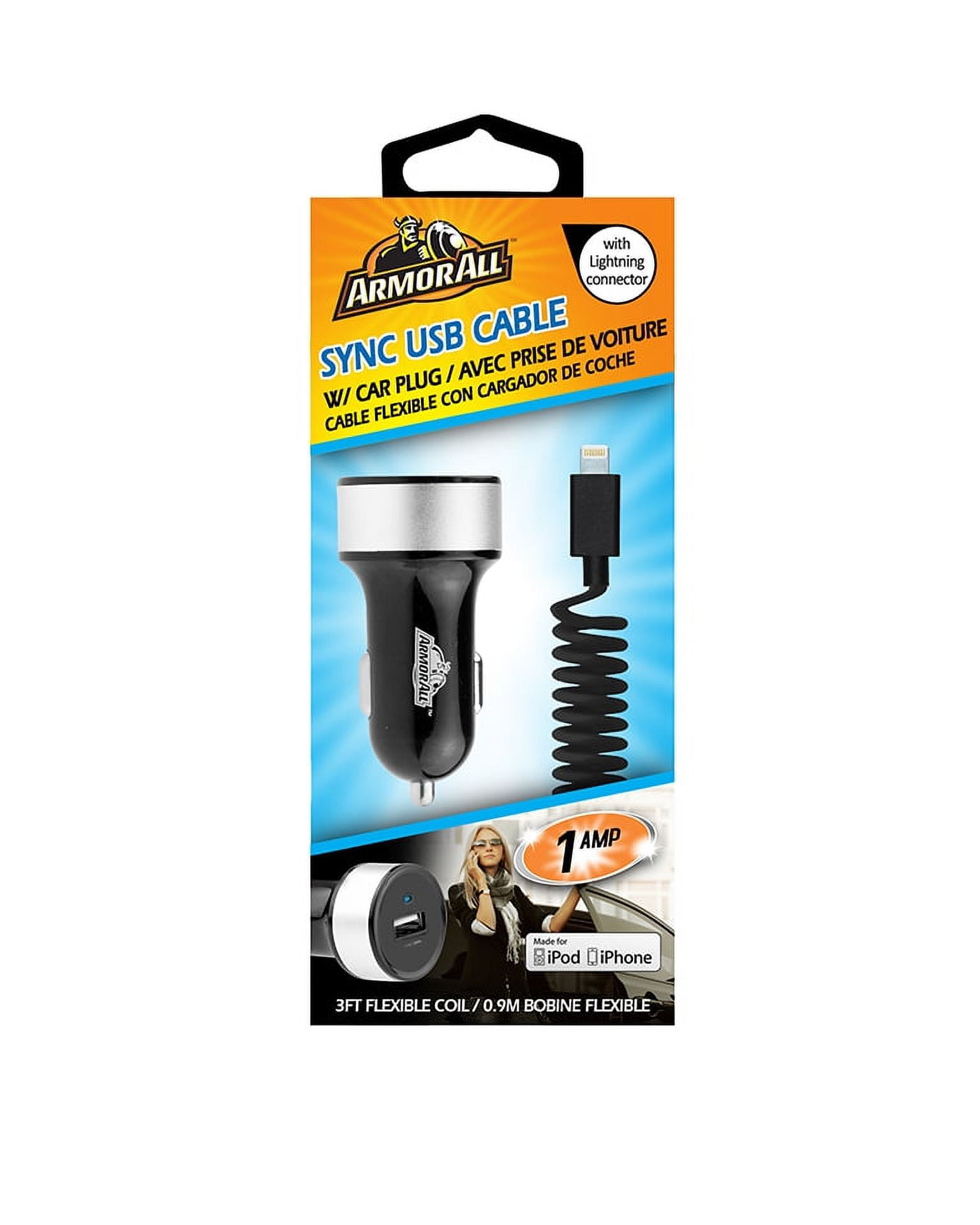 ArmorAll Lightning Coil Cable with 1A + 1USB Car Charger - Walmart ...
