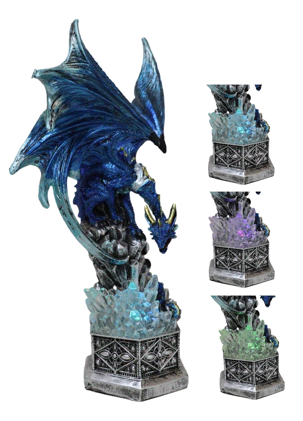 Armored Blue Guardian Water Elemental Dragon On LED Crystals Pedestal ...