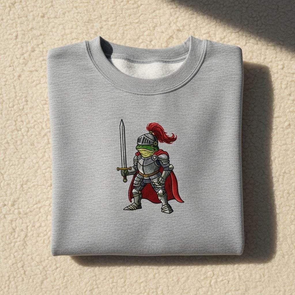 Armored Knight Frog Embroidered Sweatshirt, Fantasy Animal with Sword ...