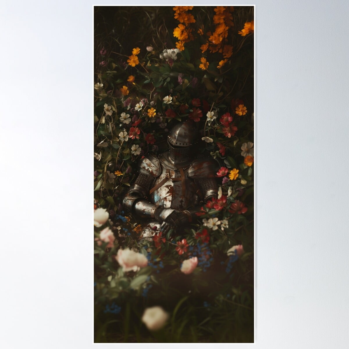 Armored Knight Lying In A Bed Of Flowers Poster Wall Art, Modern Wall ...