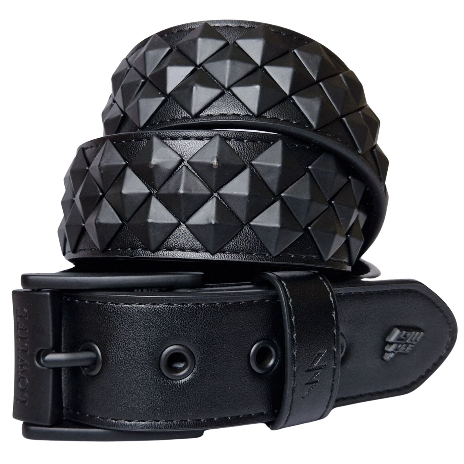 Armored Studded Leather Belt Matt Black - Lowlife in size 28" - 30 ...