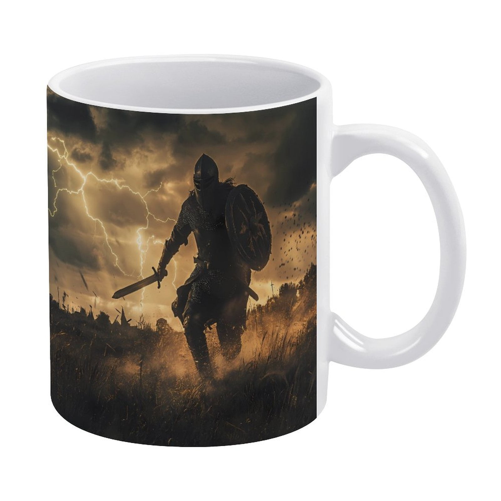 Armored Warrior Medieval Knight And Lightning 11oz Coffee Mug with ...