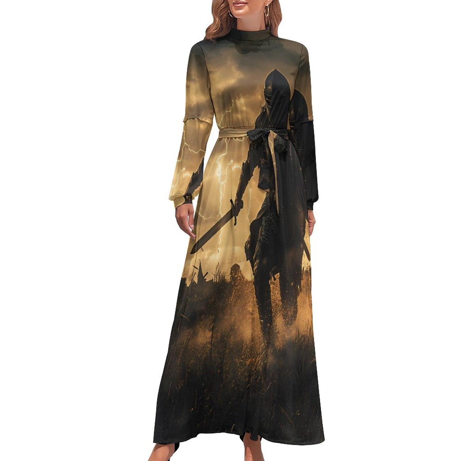 Armored Warrior Medieval Knight And Lightning Women's Fall Maxi Dress ...