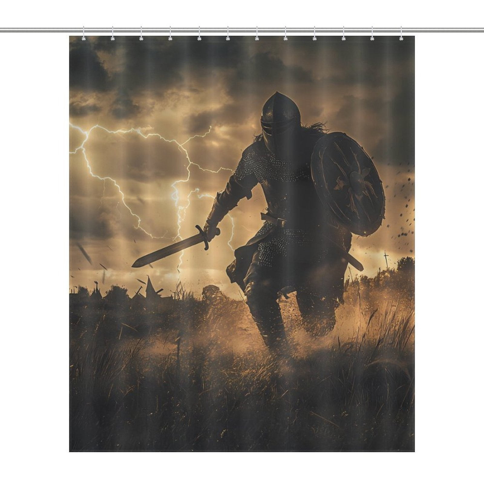 Armored Warrior Medieval Knight And Lightning Waterproof Shower Curtain ...