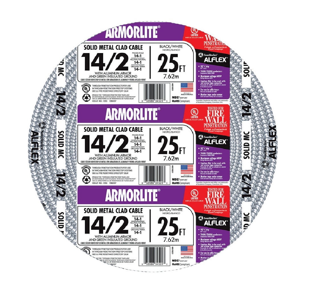 Armorlite 68579221 Aluminum Armored MC Cable, 25 Feet L, Each - Walmart.com