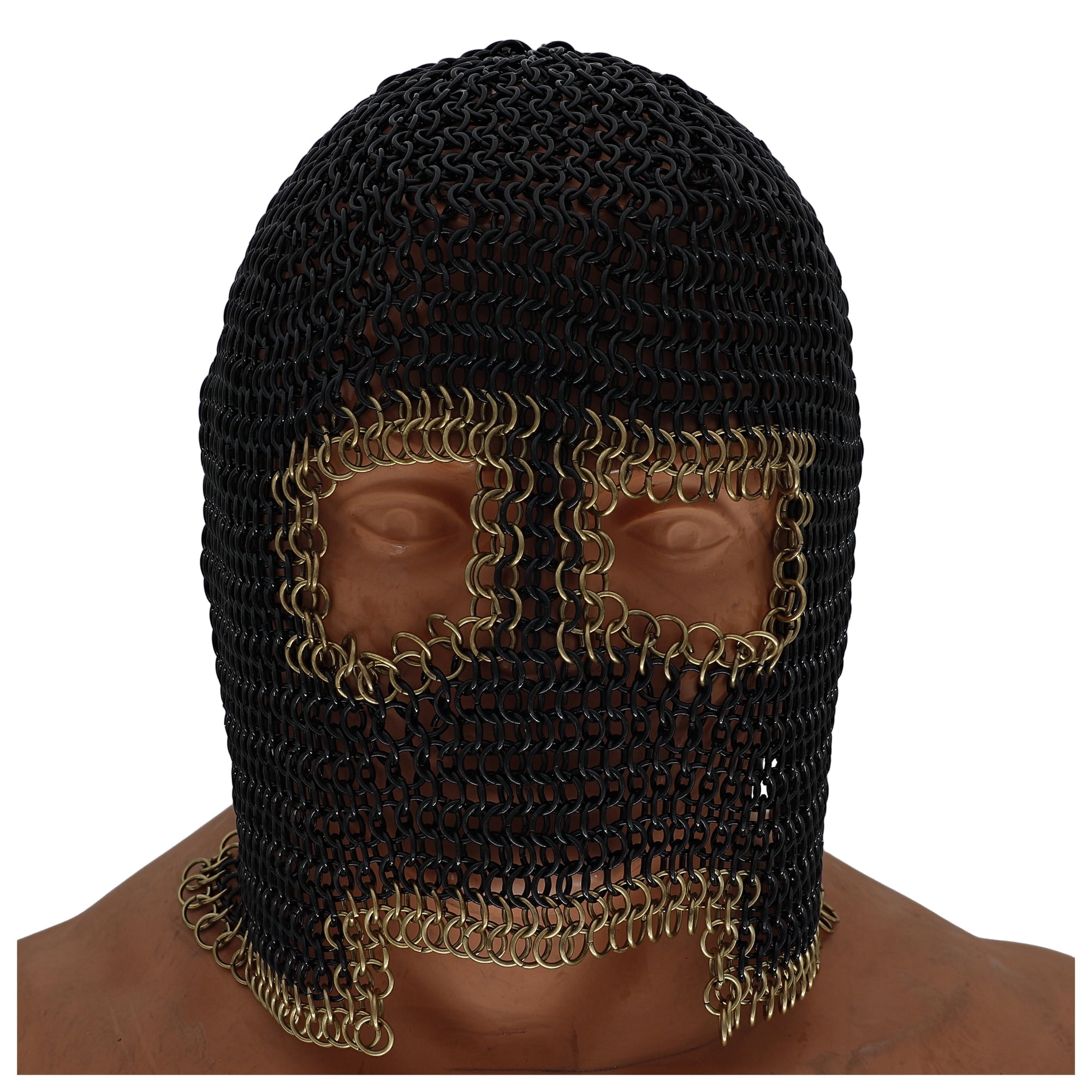 Armory Replicas Black/Gold Chainmail Butted Face Coif Mask - Full Face ...
