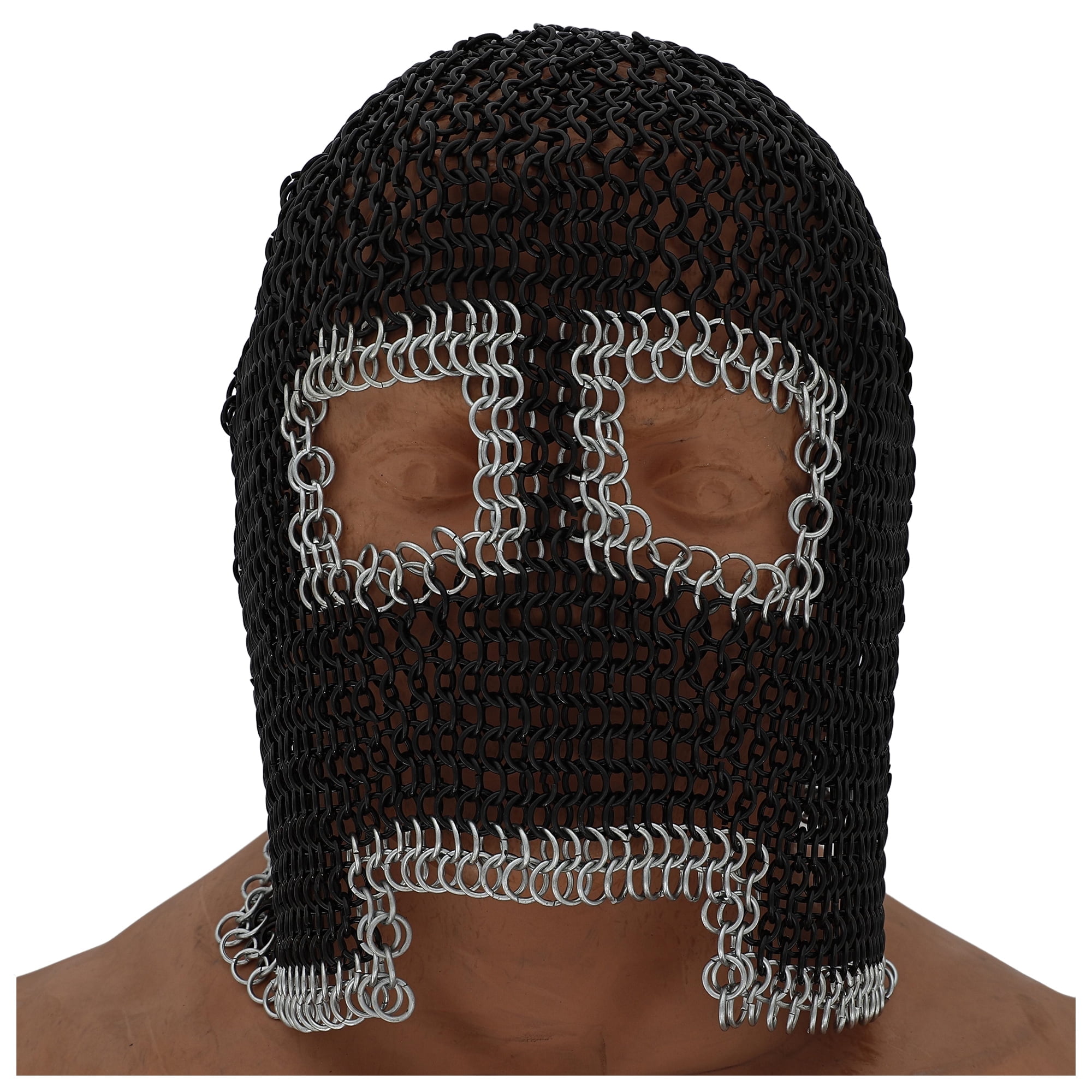 Armory Replicas Black/Silver Chainmail Butted Face Coif Mask - Full ...