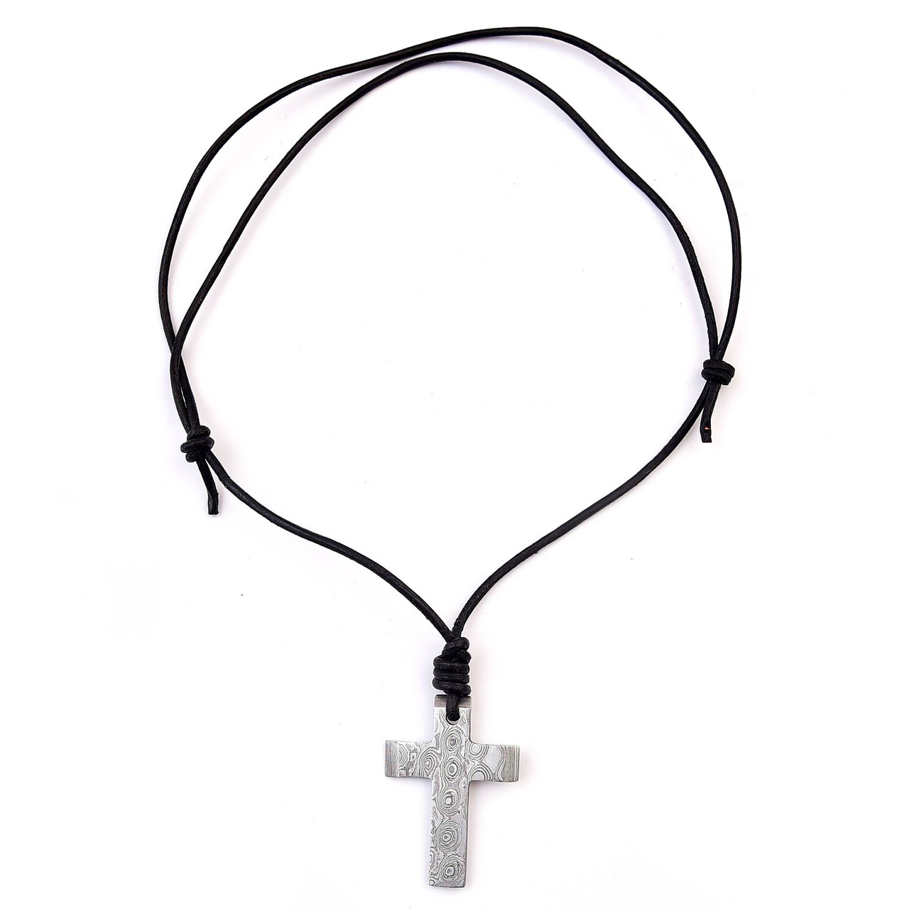 Armory Replicas Damascus Steel Cross Pendant Necklace w/ Adjustable ...
