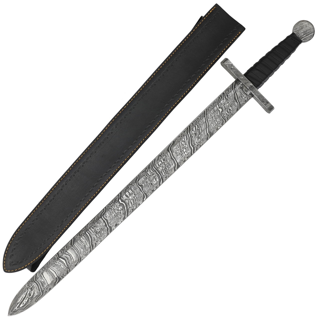 Armory Replicas Damascus Steel Sword - 25.75-Inch Blade, Leather ...