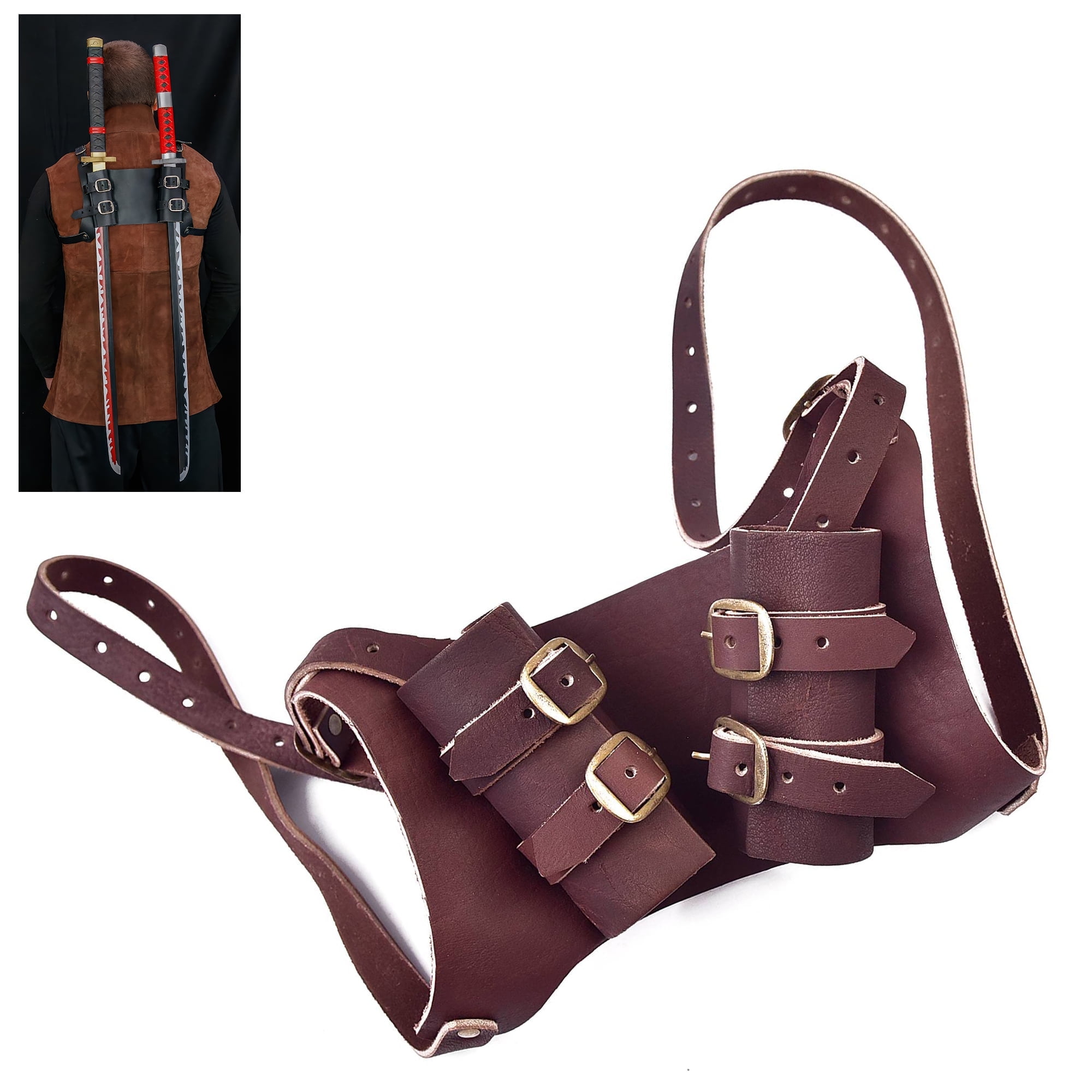 Armory Replicas Genuine Leather 2pc Shoulder Belt – Adjustable Dual ...