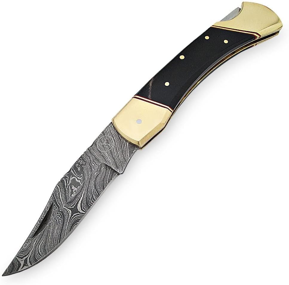 Armory Replicas Hunt for Life Black mouth Lock back Knife - Damascus ...