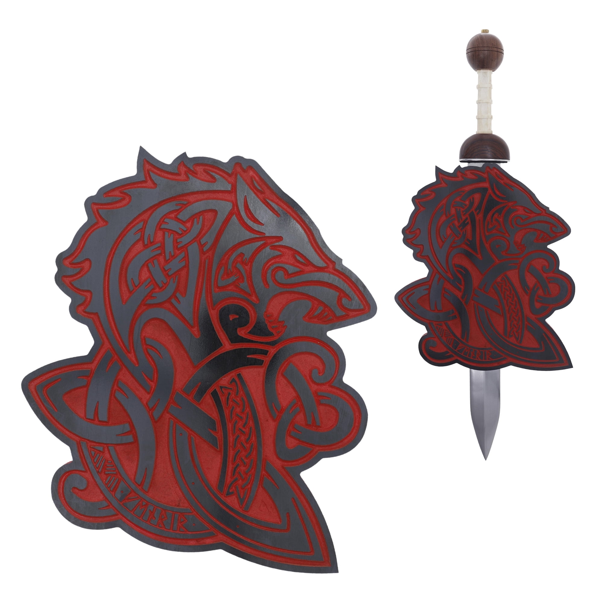 Armory Replicas Wooden Wolf Sword Wall Display Plaque – Red & Black ...