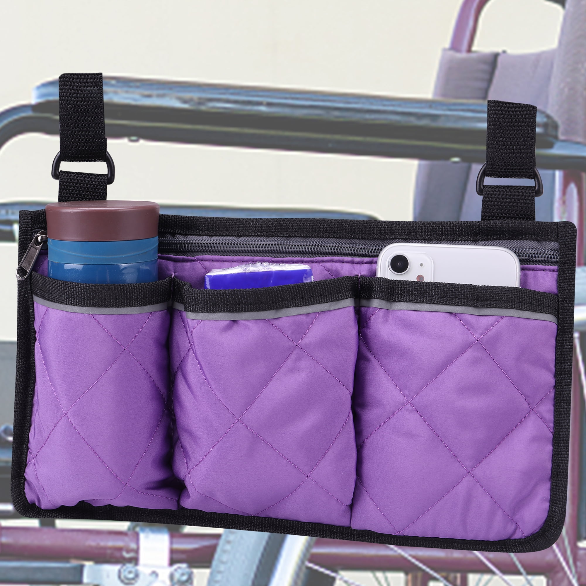 Armrest Pouch Bag Wheelchair Side Bag, 4 Compartment Storage Pouch ...