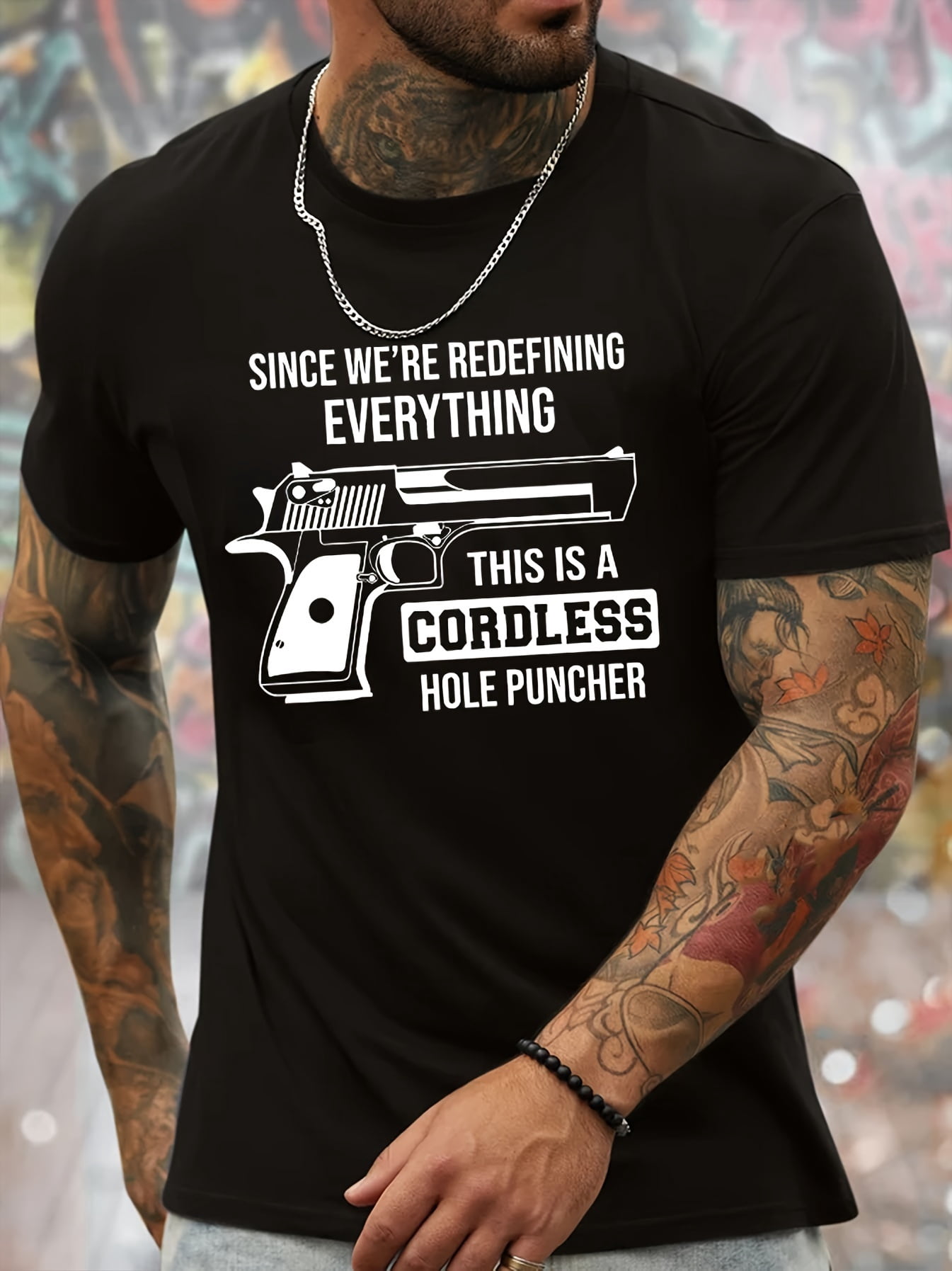 [Arms Graphic Print Tee] Men's Novel Graphic Design T-shirt - Casual ...
