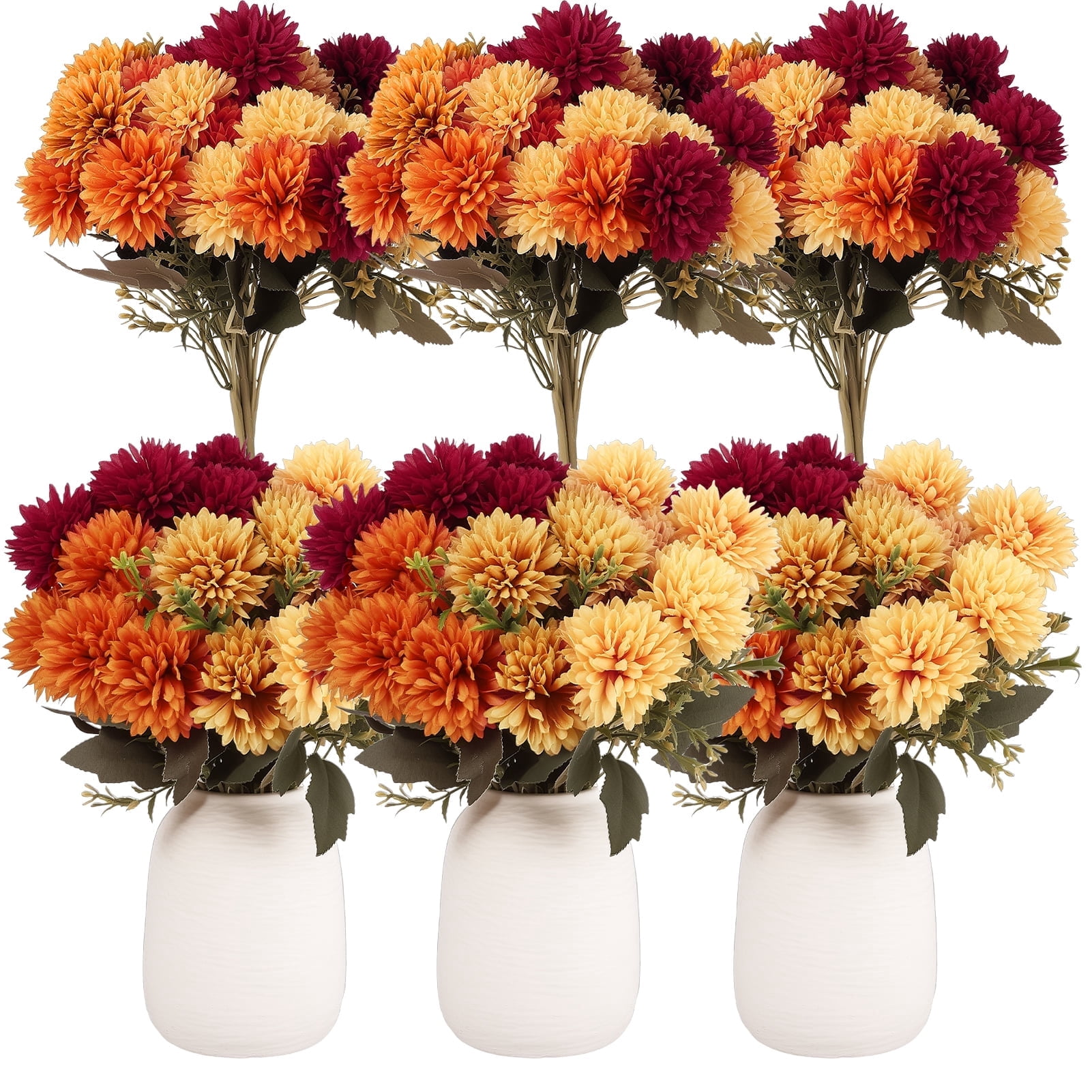 Armscye 12 Bundles Artificial Fall Flowers, Faux Silk Mums with Stems ...