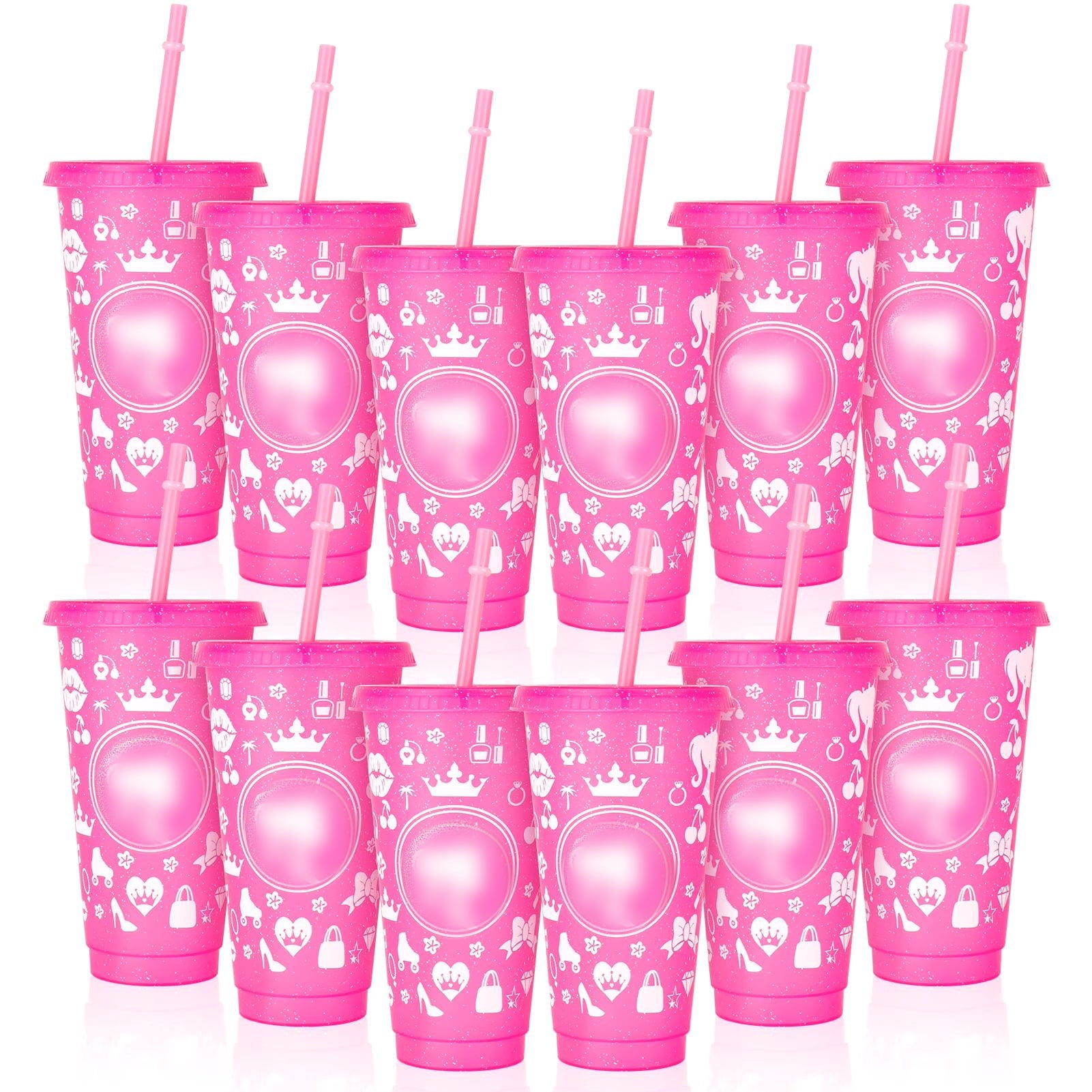 Armscye, 12 Pcs Hot Pink Tumblers, 24 oz, Reusable Plastic Cups ...
