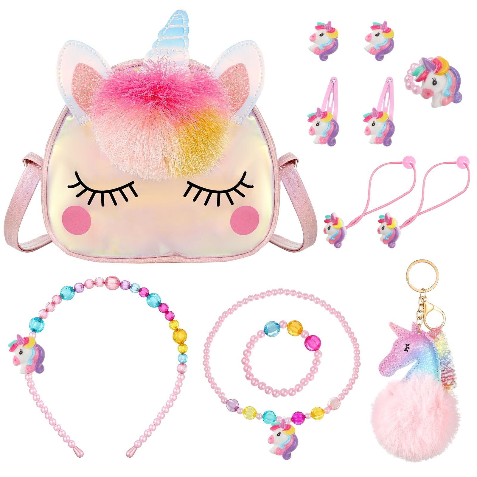 Armscye Unicorn Purse Set, 12 Pcs Girl Dress Up Jewelry, Adjustable Bag ...