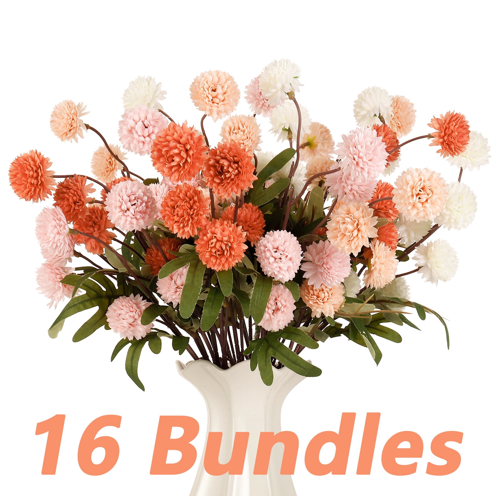 Armscye 16 Pcs Fake Silk Pompon Mum Artificial Fall Flowers, Bulk Faux ...