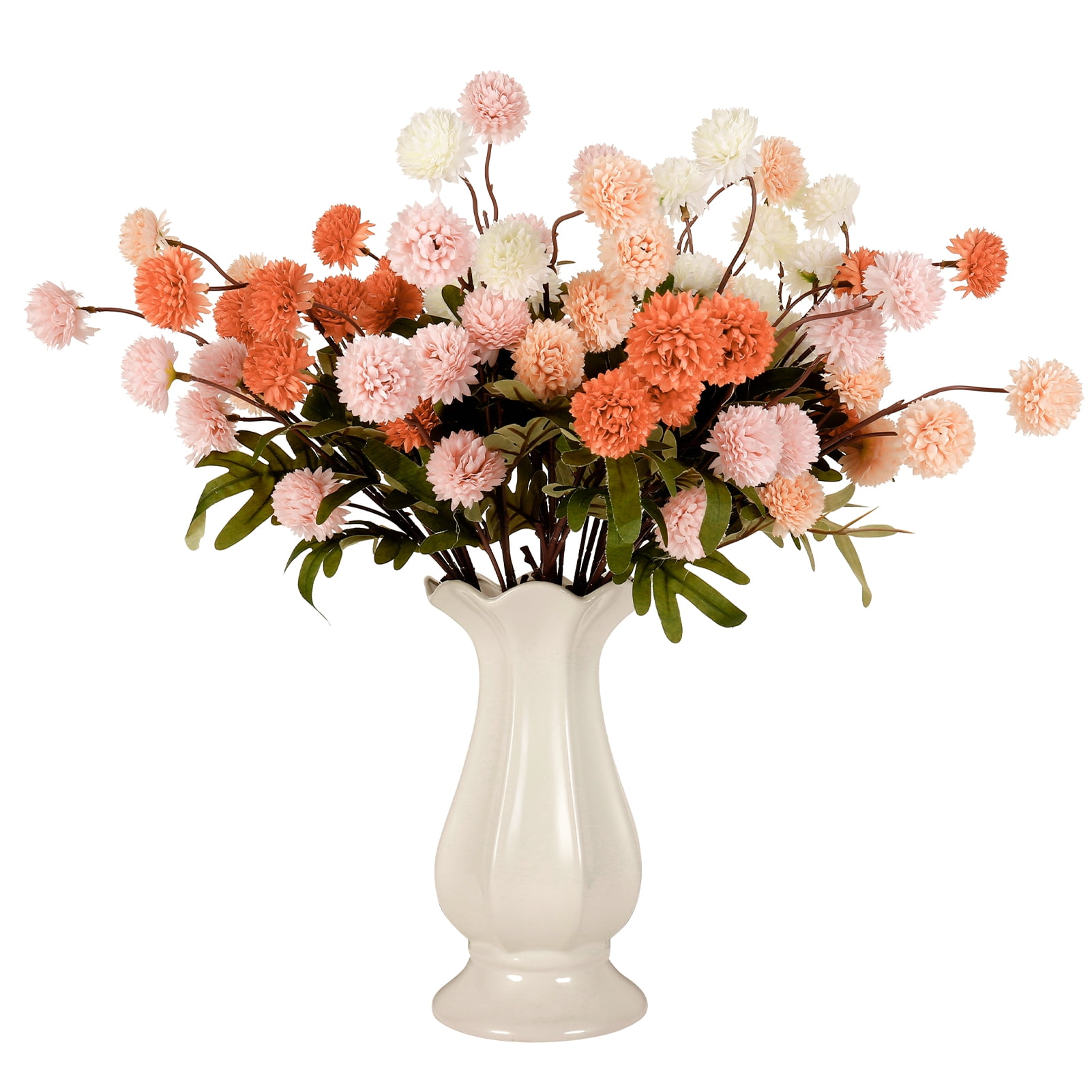 Armscye 16 Pcs Fake Silk Pompon Mum Artificial Fall Flowers, Bulk Faux ...