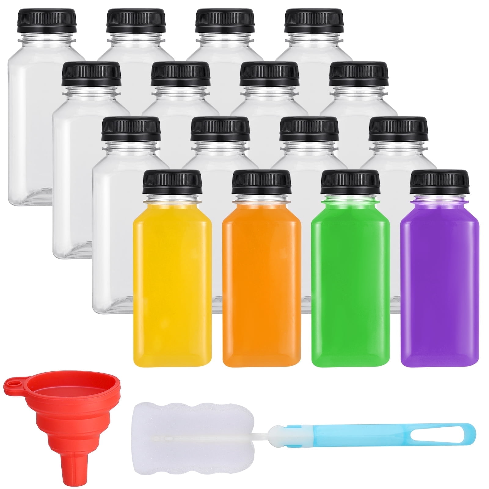 Armscye 16pcs 8oz Empty Juice Bottles, Clear Plastic Containers with ...