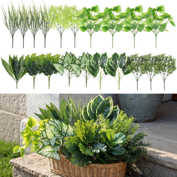 Armscye 20 Bundles Artificial Greenery Plants, Fake Plastic Leaves with ...
