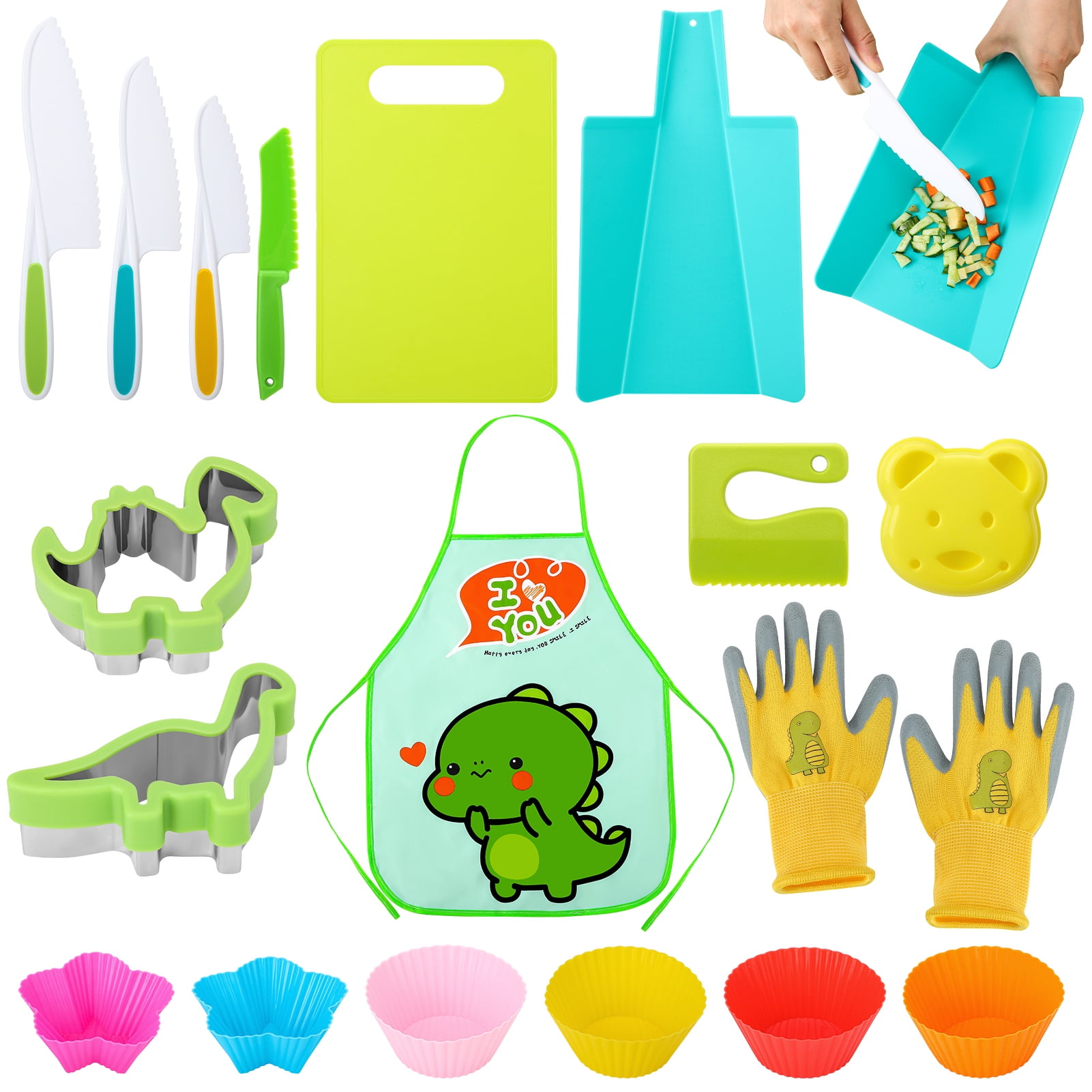 Armscye 20 Pcs Kids Knife Set for Real Cooking, Plastic Kitchen Tools ...