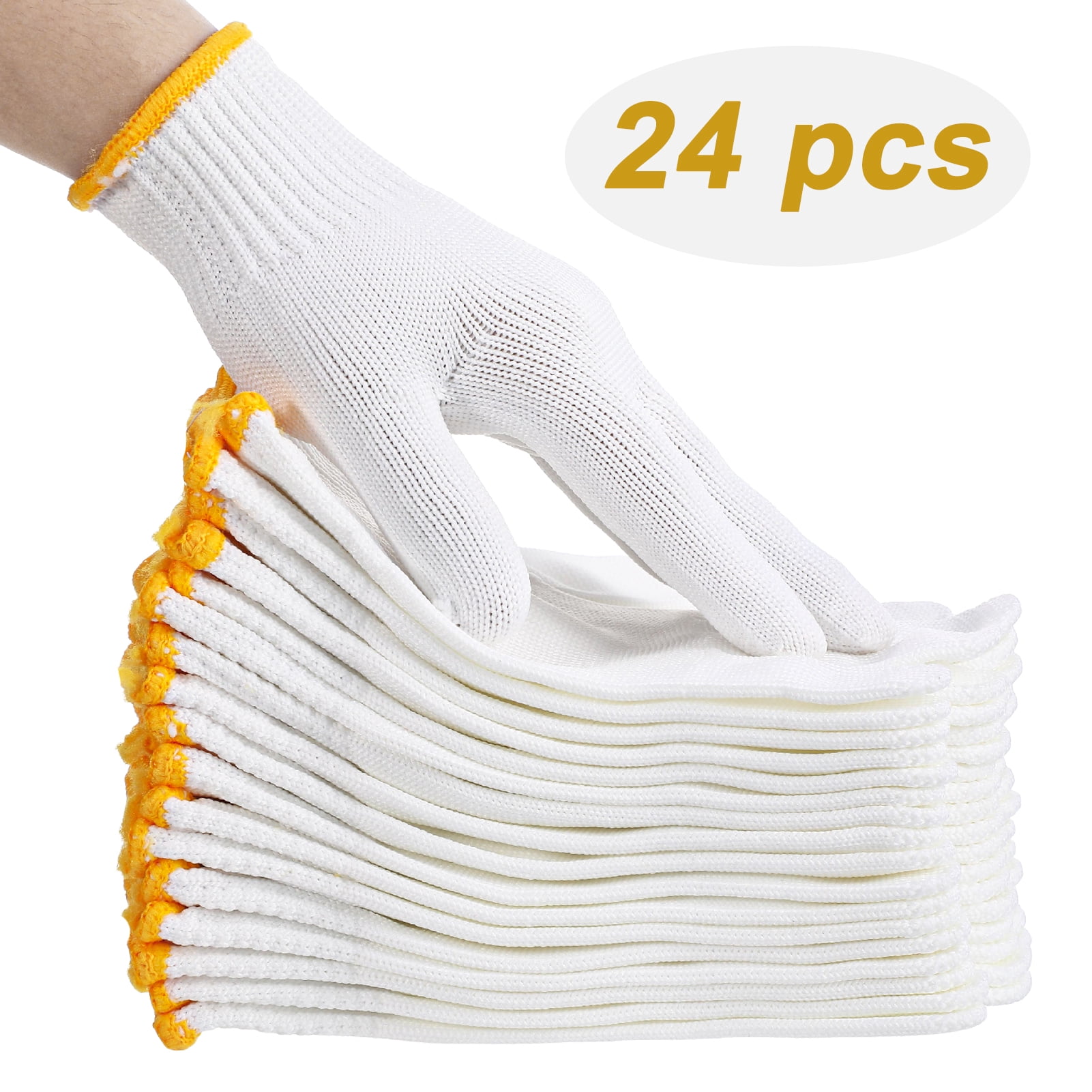 Armscye 24 Pcs Work Safety Gloves for Men Women, White Knitted Liner ...