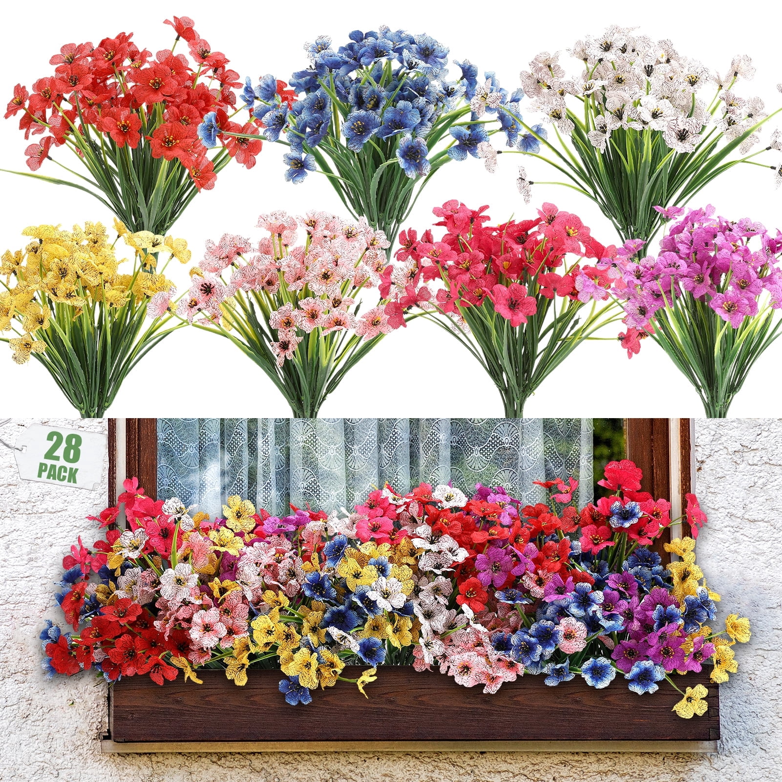 Armscye 28 Bundles Artificial Flowers for Outdoor, Not Fade Fake ...