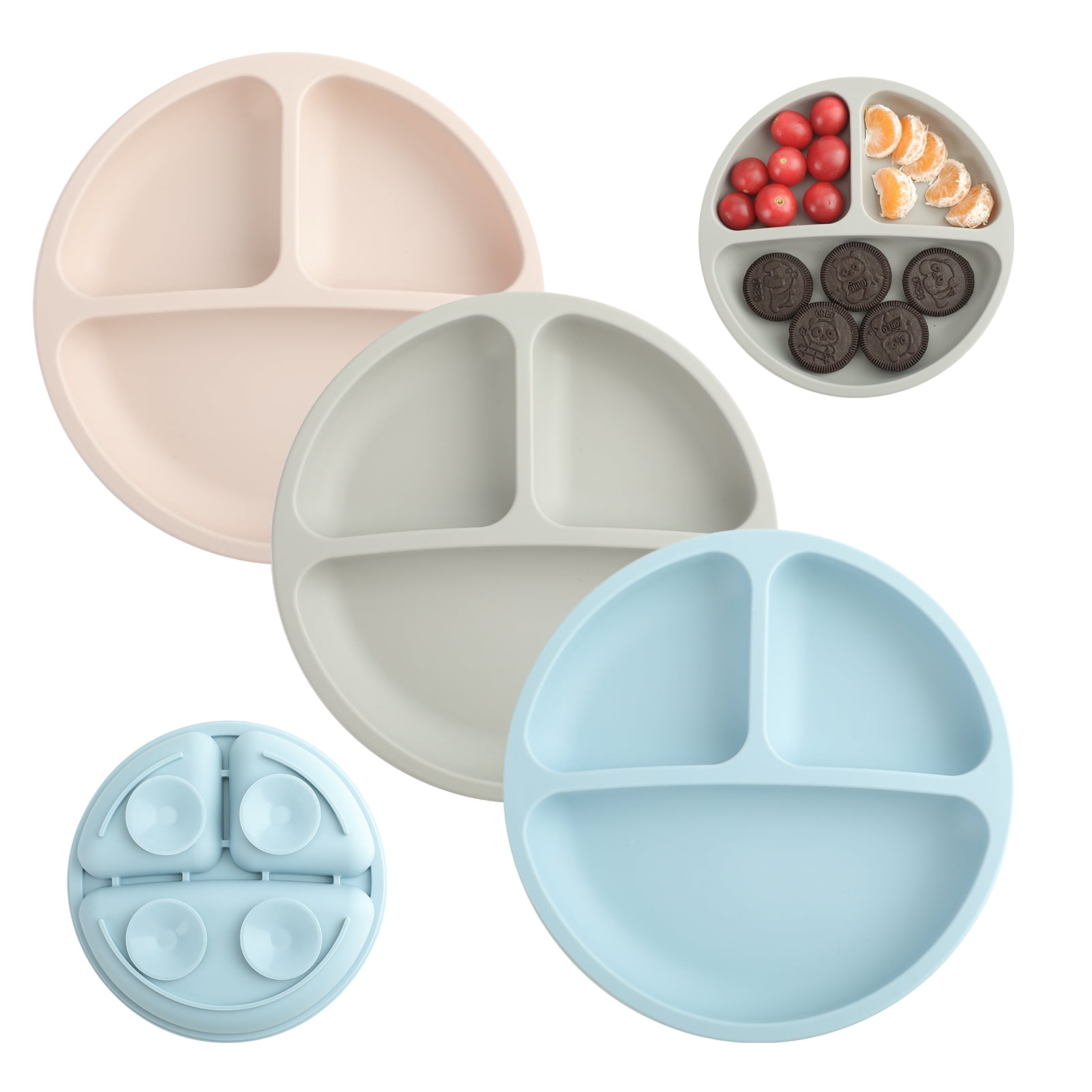 Armscye 3-Pack Suction Toddlers Plates, Food Grade Silicone Kids Plate ...