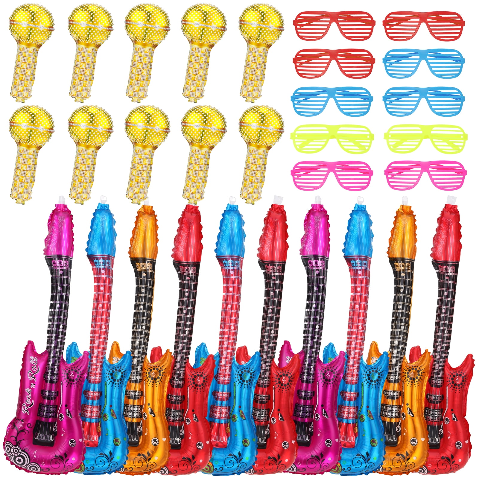 Armscye 30 Pcs Kids Inflatable Guitar and Microphones, Larger 32 inches ...
