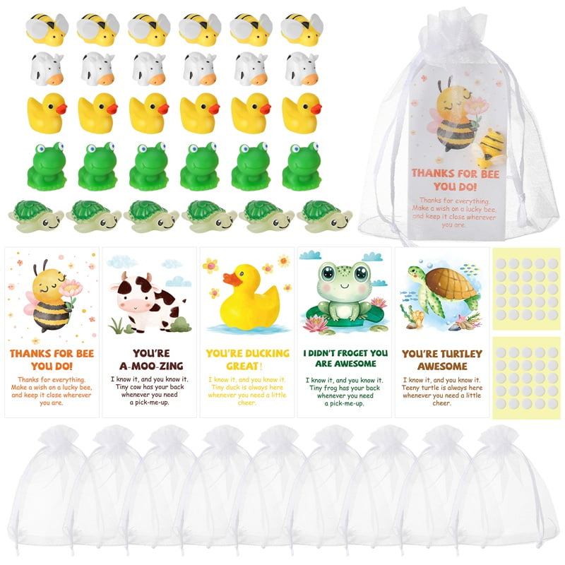Employee Appreciation Gift Set, 30 Mini Animal Figurines with Gift Bags ...