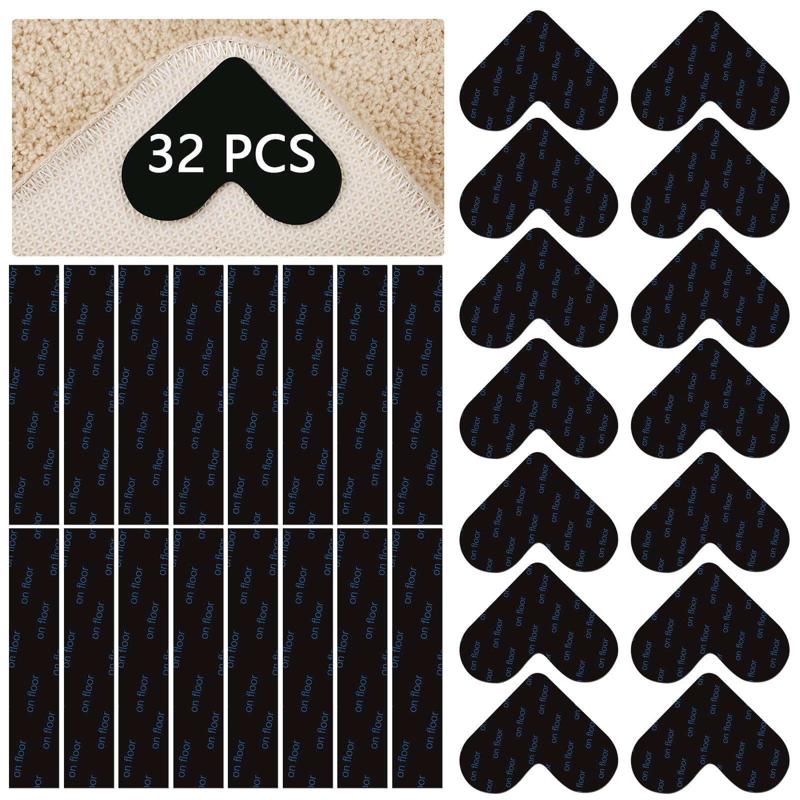 Armscye 32 Pcs Double Sided Rug Tape, Adhesive Rug Grippers for ...
